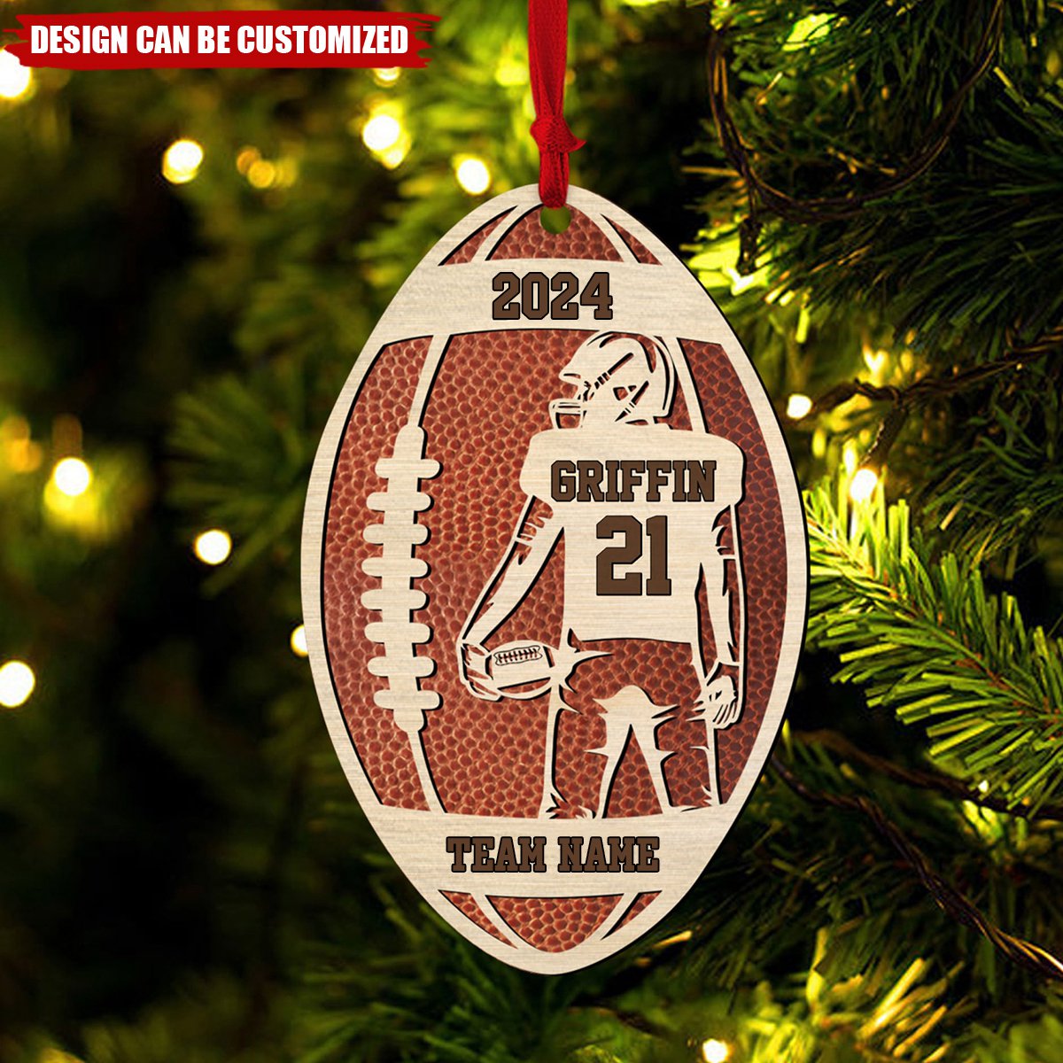 Personalized Football Player Wood Christmas Ornament - pixisid