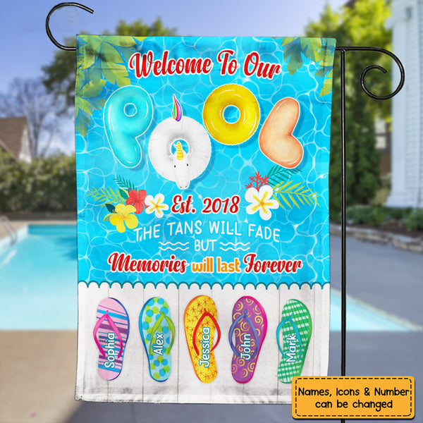 Welcome To Our Pool Est Personalized Flag - pixisid
