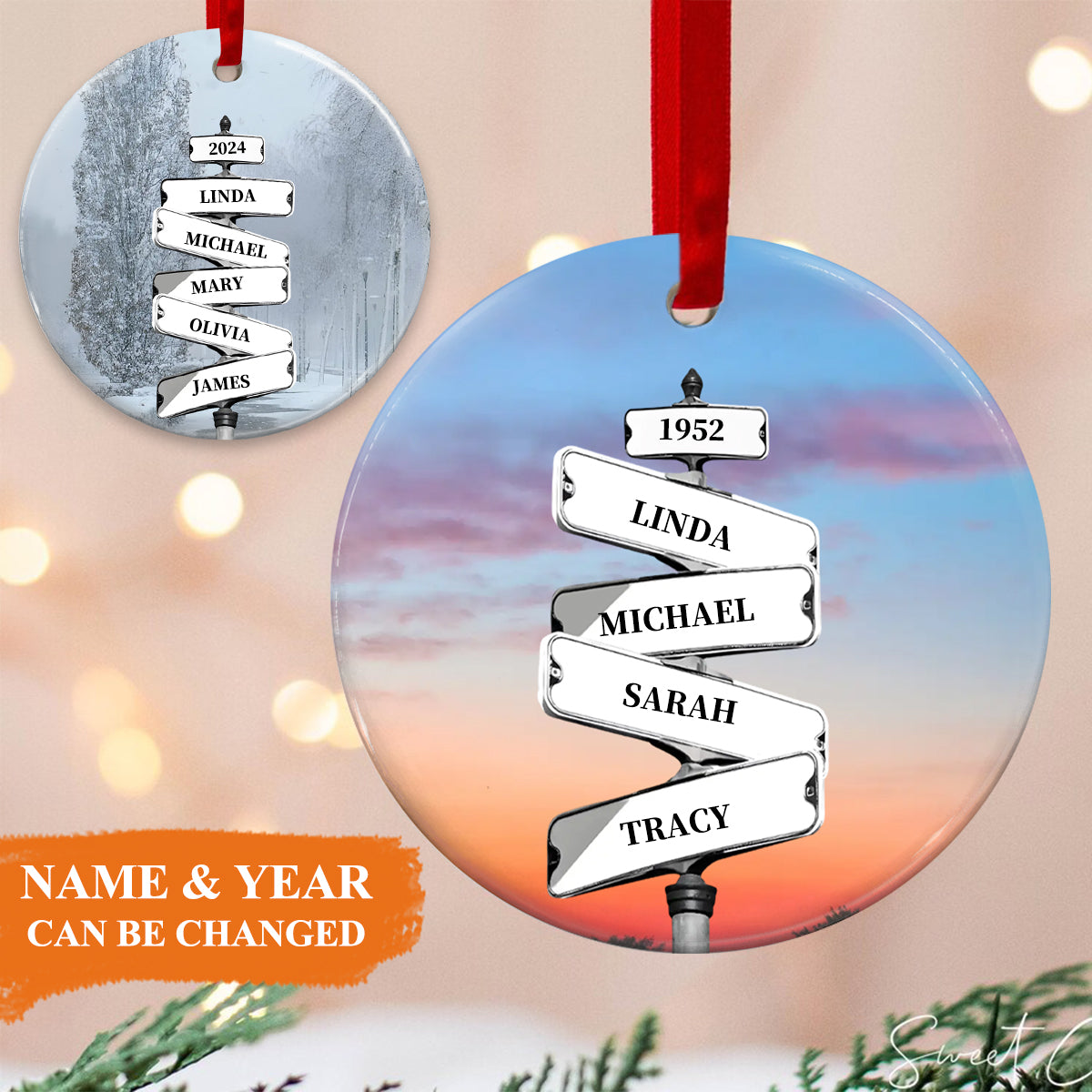 Personalized Landscape Road Sign Name Tag Ornament- A Gift For Your Fa ...
