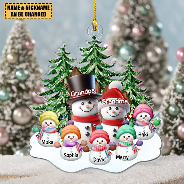 Granparents/Parents Snowmen With Baby Kids In Pine Tree Forest - Perso ...